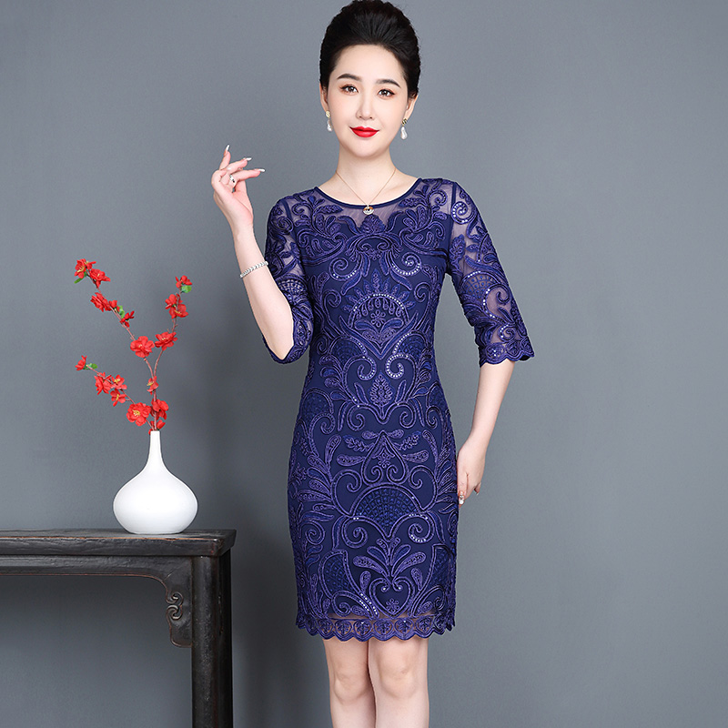 喜婆婆婚宴裝高貴媽媽參加婚禮服中年洋派高貴氣質大尺碼重工洋裝-Taobao