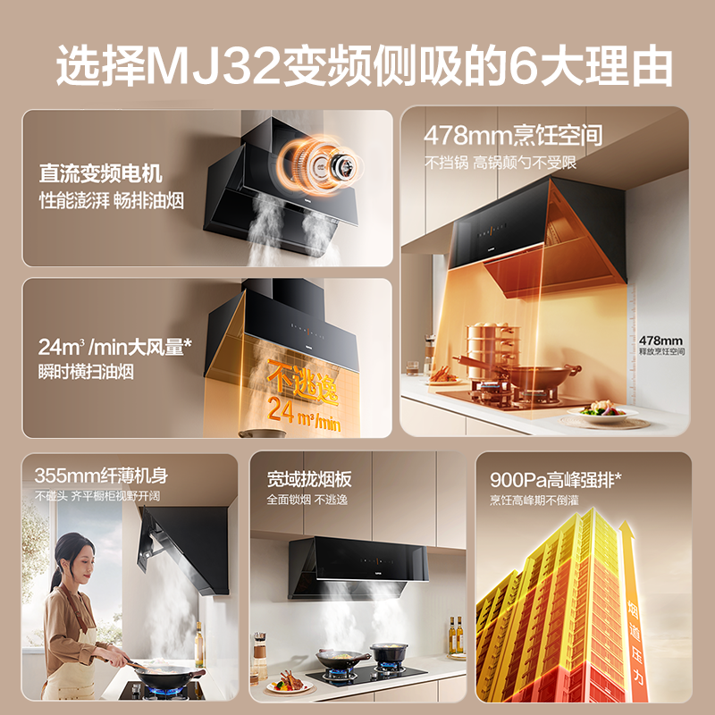 苏泊尔MJ32侧吸大吸力变频脱排抽吸抽烟机：厨房里的空气净化大师，轻松告别油烟困扰！-油烟机-淘宝百科网