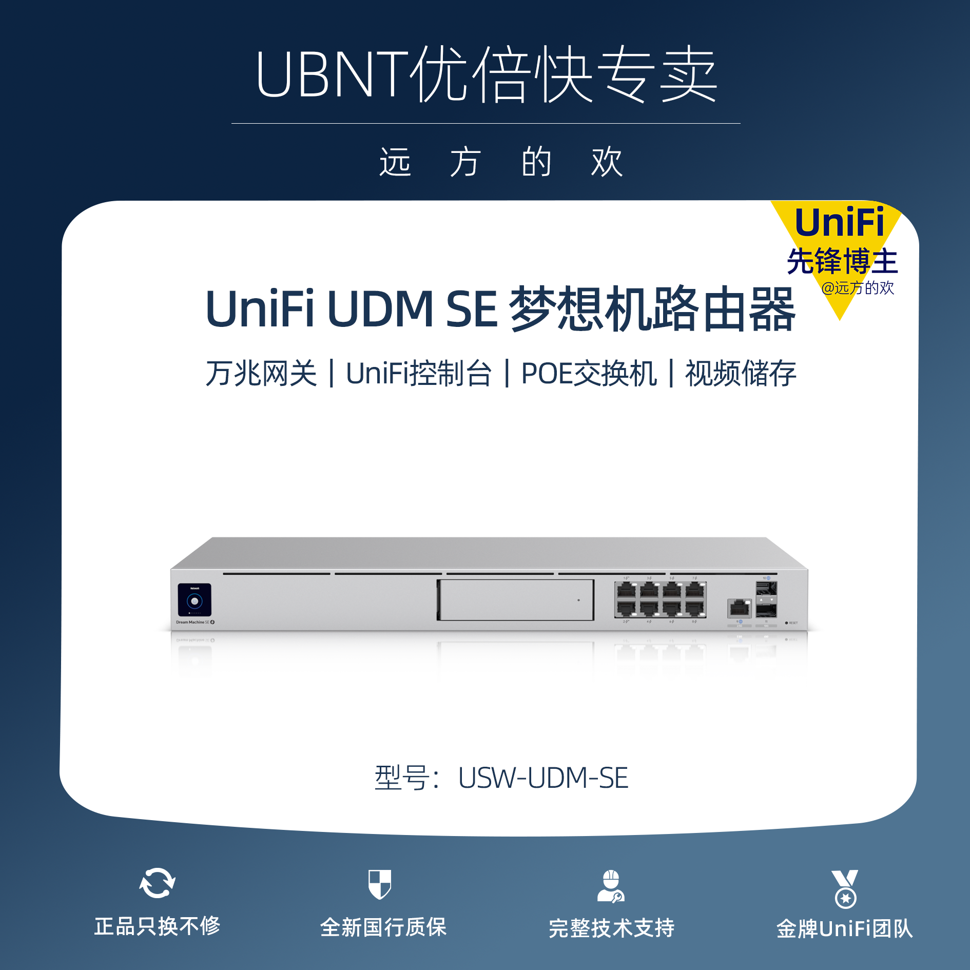 UBNT优倍快万兆路由器 UDM SE适用中户型 全屋覆盖有线连接