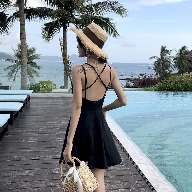 Halter sundress small beach dress Female summer seaside dress Thin ...