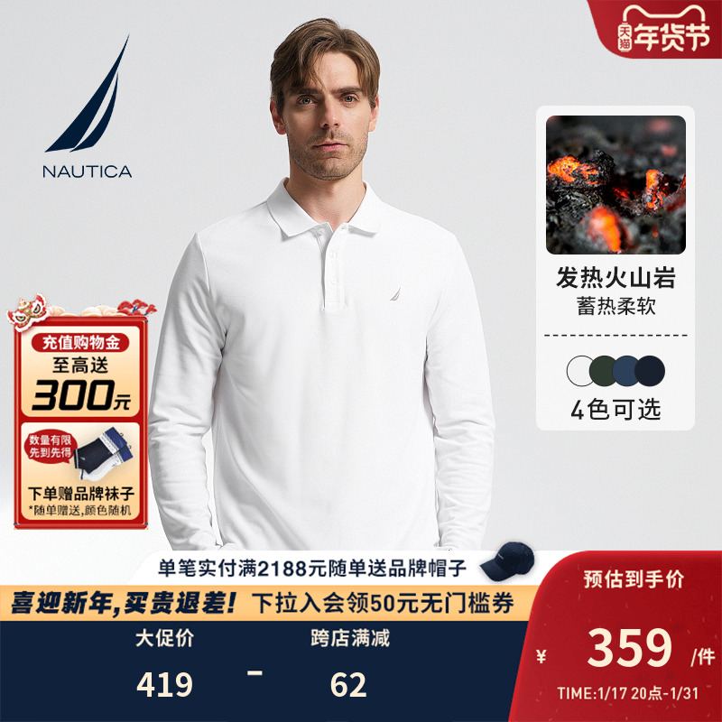 NAUTICA/诺帝卡男士春季自发热舒适休闲重磅长袖POLO衫T恤-Taobao Malaysia