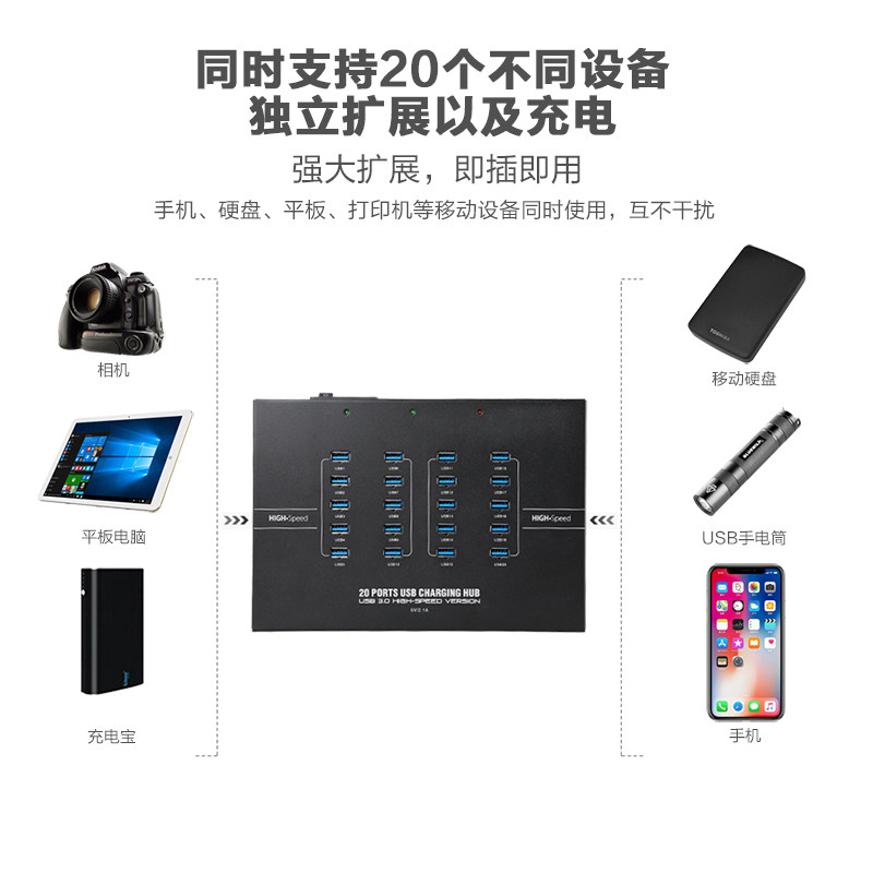 西普莱20口USB3.0集线器：拯救你的桌面凌乱，一拖即充，告别充电焦虑！-USBHUB-淘宝好物网