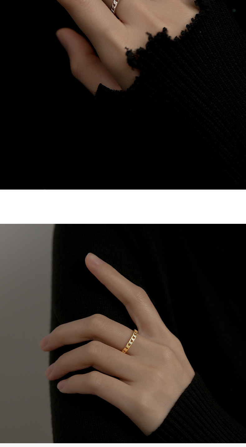 纳兰1 s925银镂空气质锁链戒指女简约韩版链条环扣潮酷指环J8766-阿里巴巴