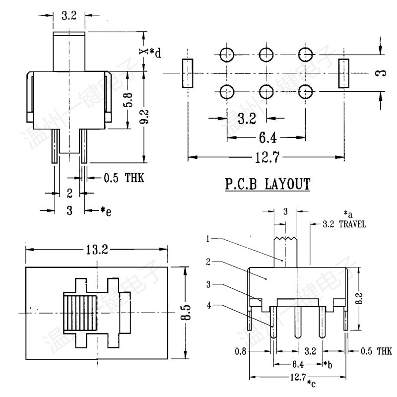 SS-22F04(2P2T) 滑动开关2档拨动开关 电源开关 立式6脚2档连接器-阿里巴巴