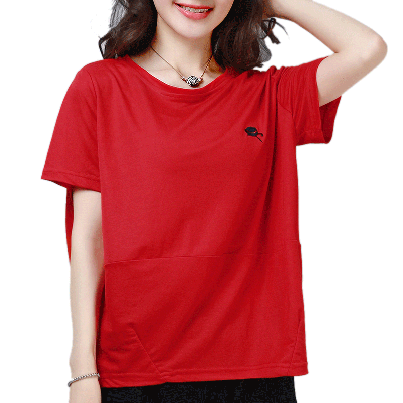 短袖T恤女2023夏季新款韓版寬鬆大尺碼胖mm休閒中年女裝上衣T恤衫-Taobao