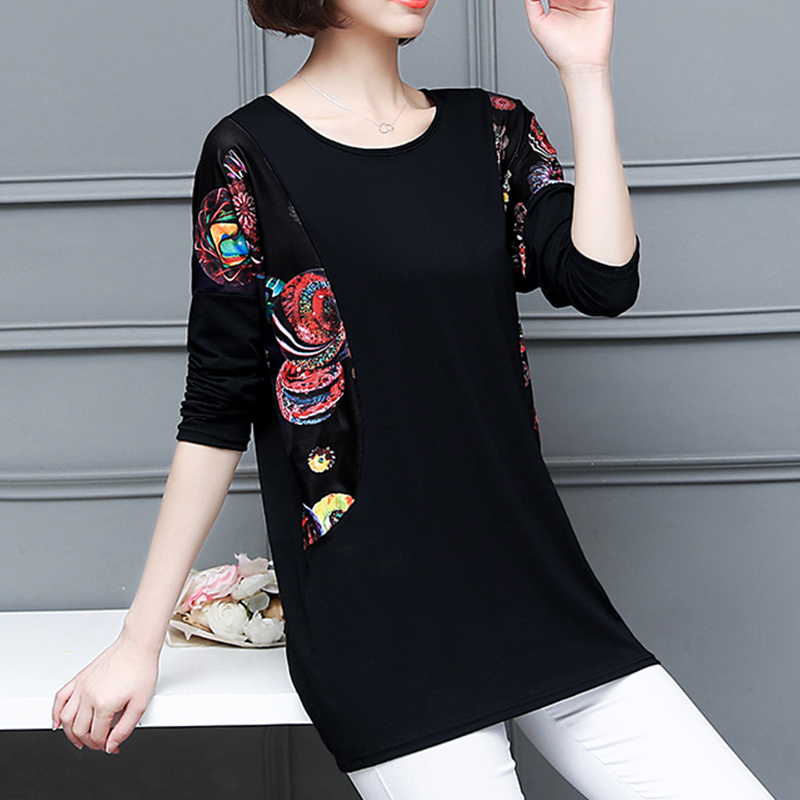 2024年加肥宽松加大码女装中长款春秋装新款mm上衣长袖T恤打底衫-Taobao