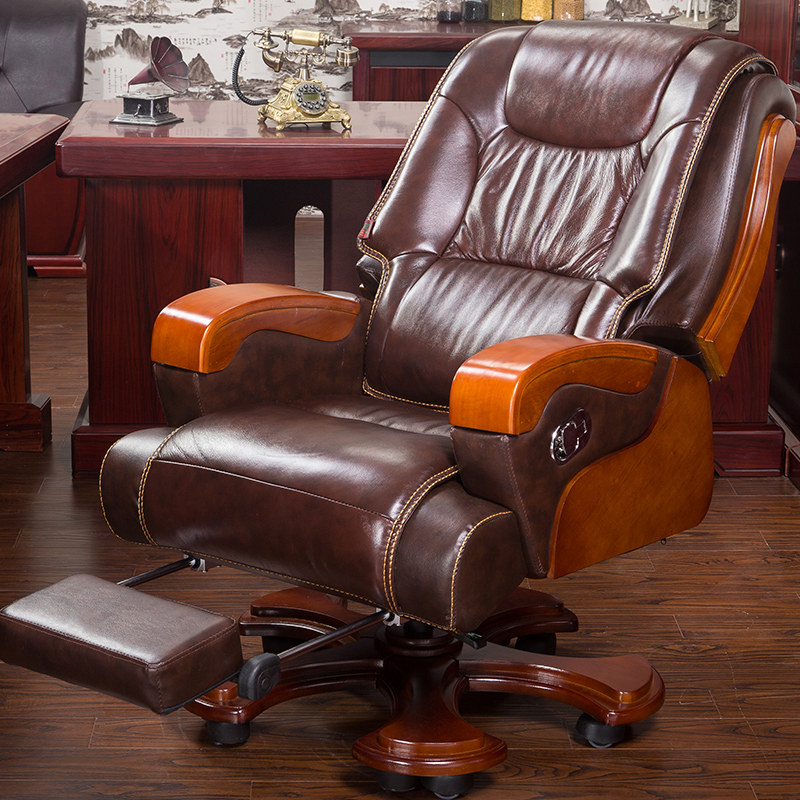 Lifulong leather boss chair Business chair Solid wood office chair ...