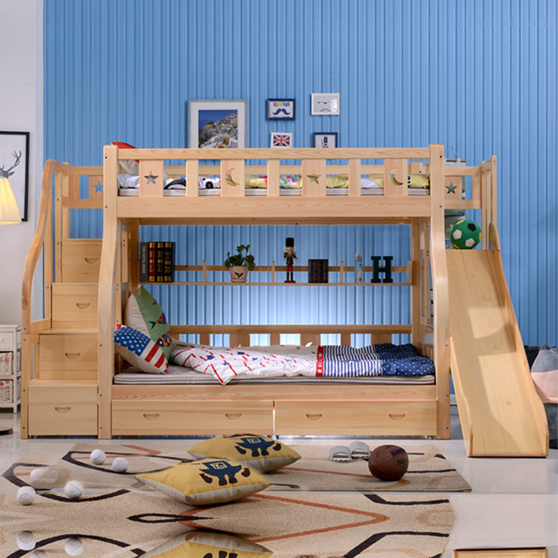 Lanxiu solid wood slide bed child mother bed bunk bed two-story bunk ...