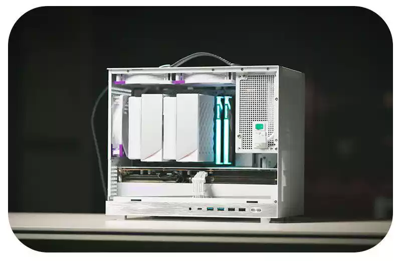 闪鳞G350机箱便携式MATX手提MINI电脑机箱兼容背插主板台式机机箱