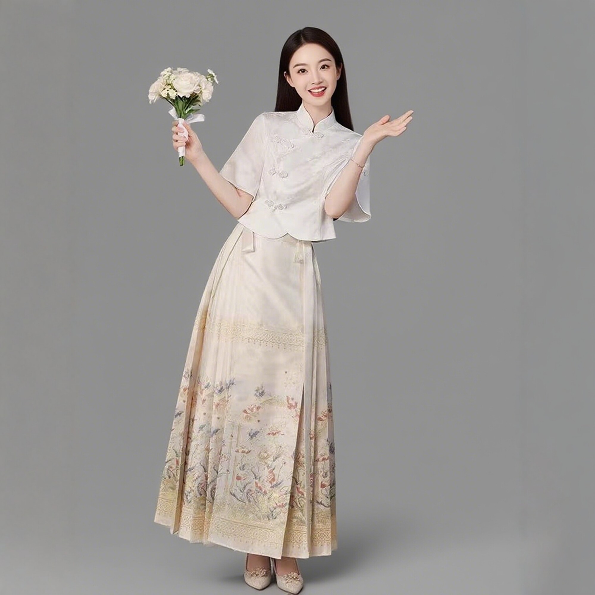 New chinoiserie chinese style improved horse-faced skirt two-piece set ...