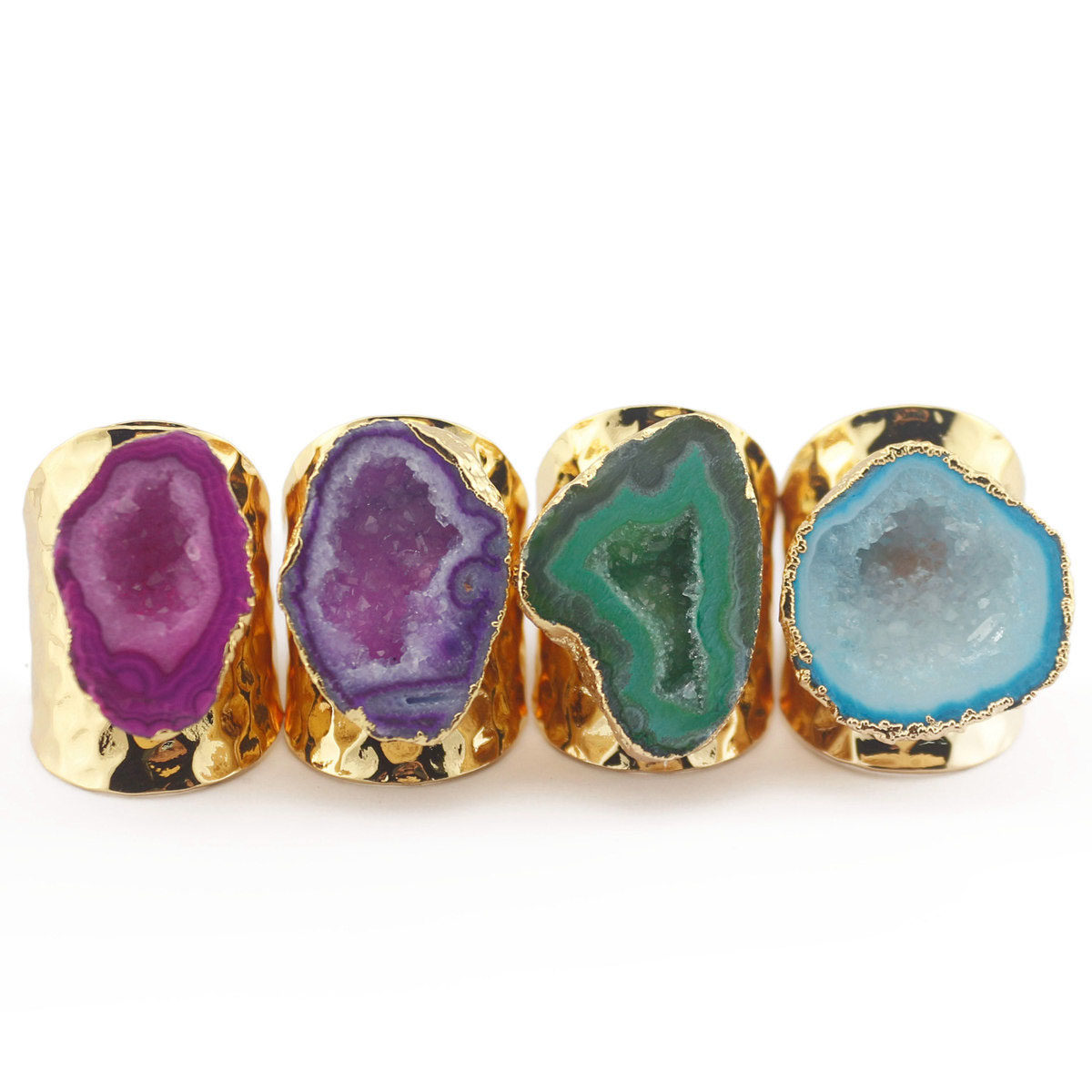 Open agate ring plus color original stone agate crystal tooth ring ...