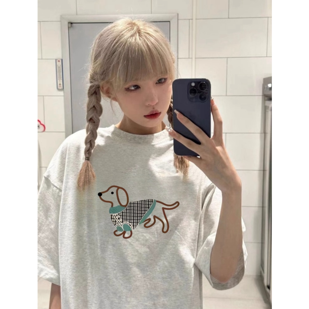 重磅原創小眾潮牌美式臘腸犬夏季純棉寬鬆女情侶上衣短袖T恤ins男-Taobao