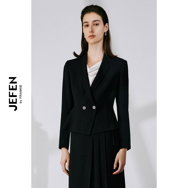 JEFEN/吉芬夏短款平驳领双排扣修身三醋酸西装外套：夏日职场新宠，你值得拥有！-西装-淘宝好物网