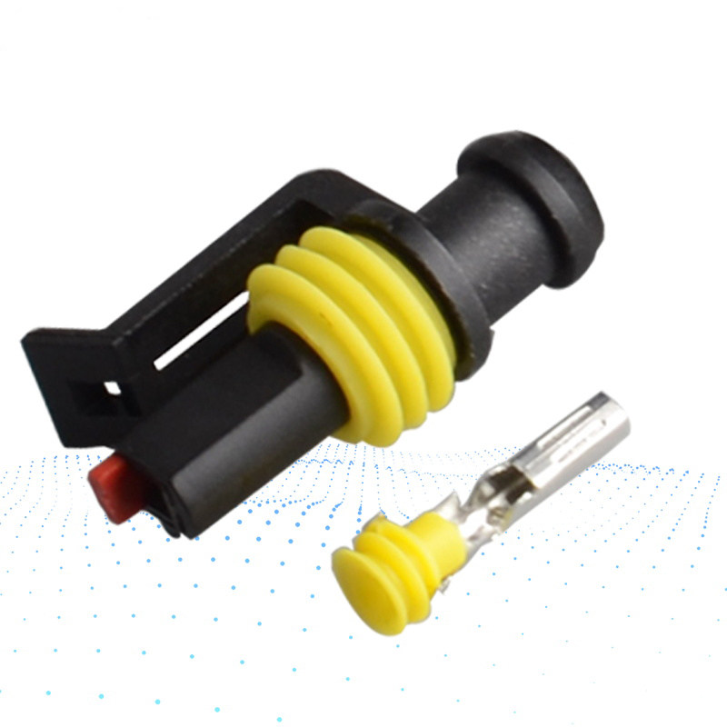 1P汽車防水插頭 單孔 1孔車用插頭插座連接器1.5接線端子公母接頭