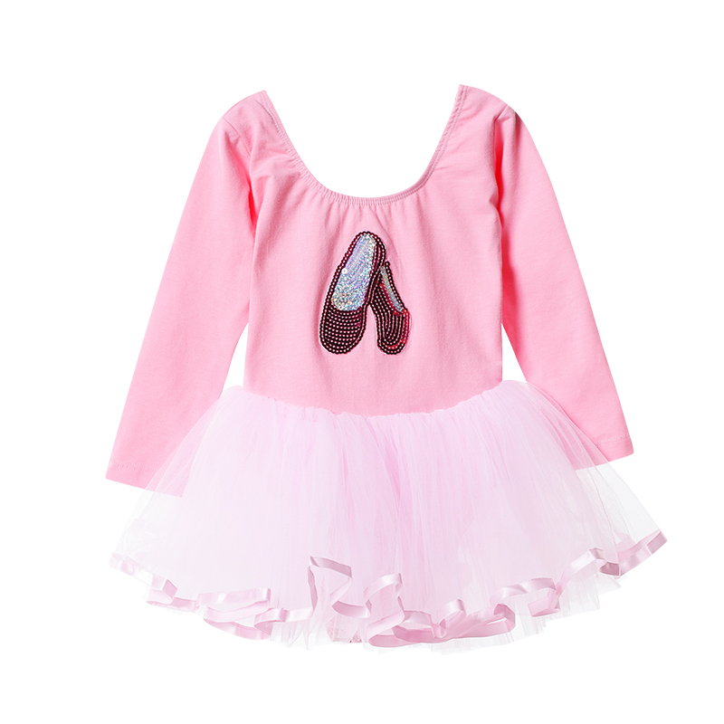 girls modern dance pink ballet dress training gymnastics suit long ...