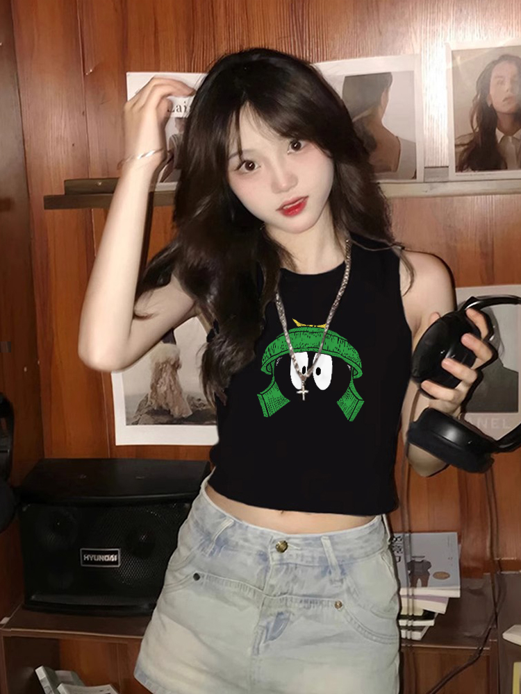 2024夏季新款T恤衫ins女生超火時尚chic純棉修身短款吊帶背心上衣-Taobao