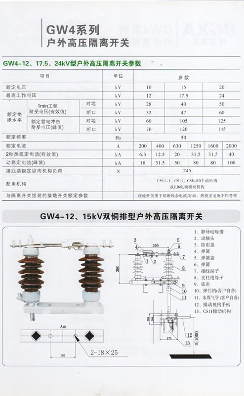 10KV户外高压隔离开关GW4-10/1250A高压隔离开关1000A GW4-15-阿里巴巴