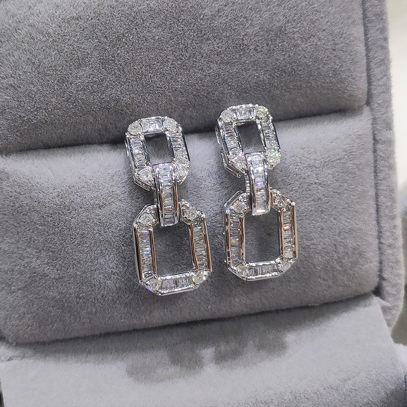 🌟 双11秒杀！壹搏千金FG真钻耳钉18k金梯方满钻几何耳坠 🌟-耳饰-淘宝好物网