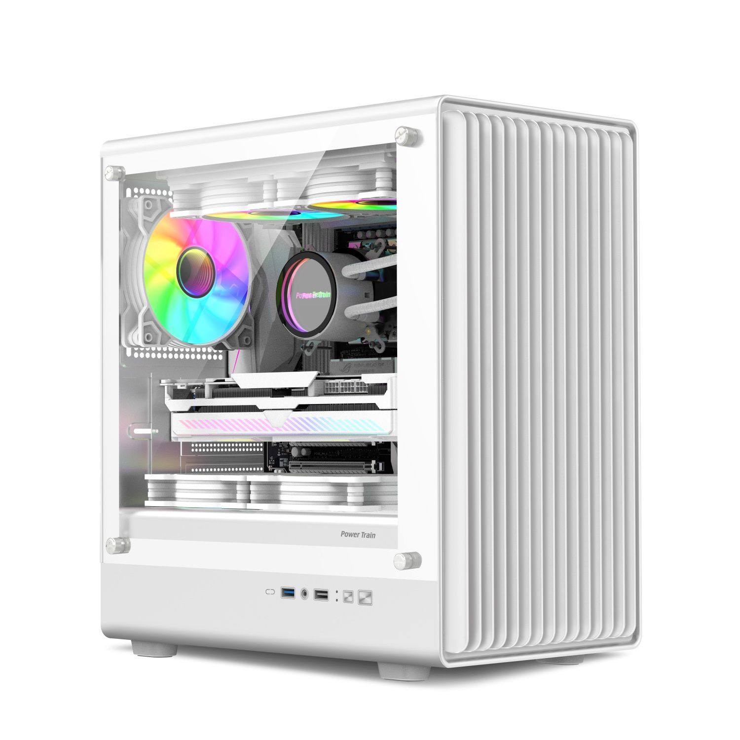PowerTrain/動力火車 智界V1 玻璃側透MATX臺式遊戲辦公電腦主機殼