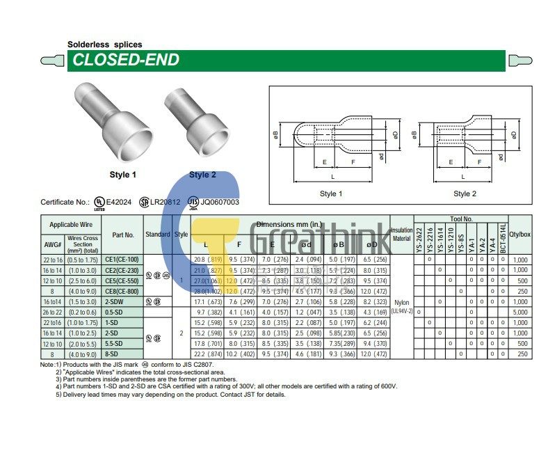 CE2(CE-230) JST原厂现货绝缘 压接封闭端端子16-14AWG连接器-阿里巴巴