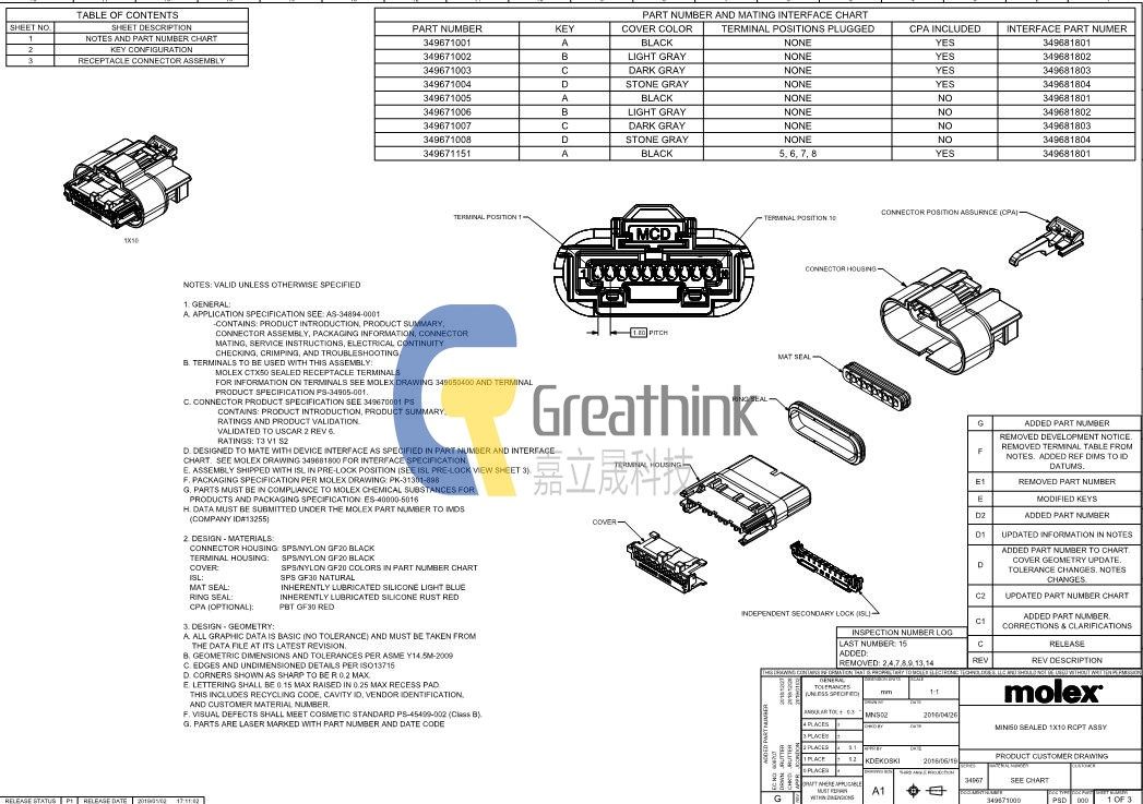 34967-1001 349671001MOLEX原厂Mini50 SealedOptionA10P黑色胶壳-阿里巴巴