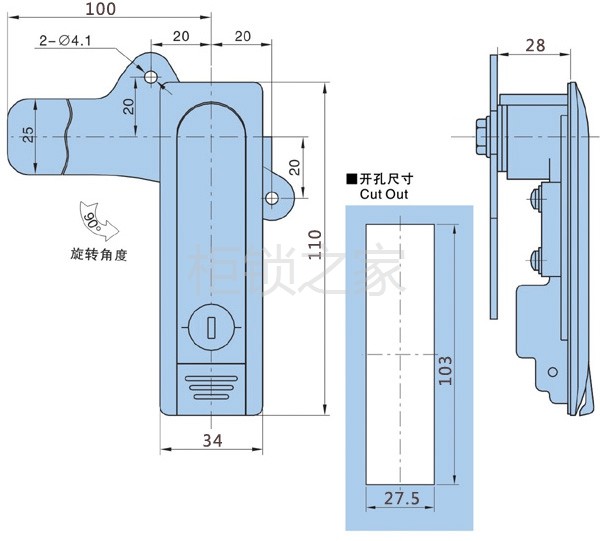 海坦柜锁 AB103-1平面锁 动力柜开关柜配电箱把手旋转锁 AB102-阿里巴巴
