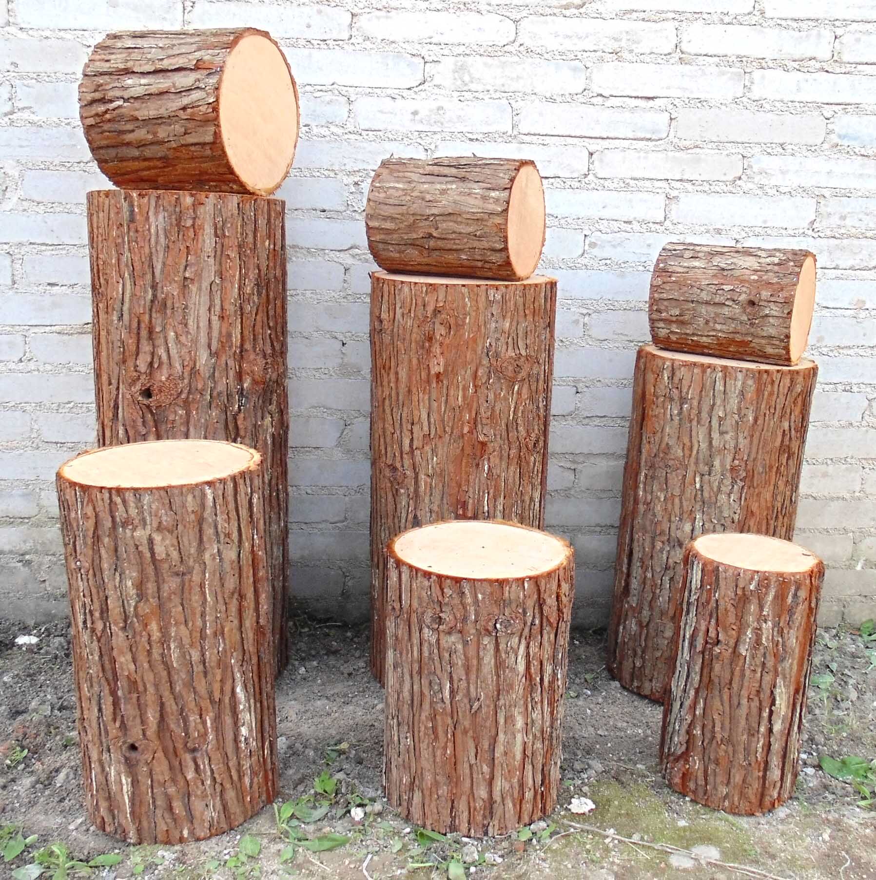 Simulated wooden stakes Natural fir bark stump log piers Hollow fir ...