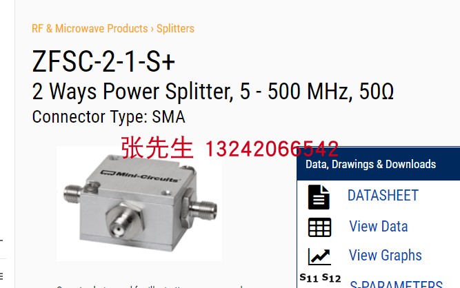 Mini-Circuits ZFSC-2-1-S+ 5-500MHz 一分二功分器 NBC/SMA/N