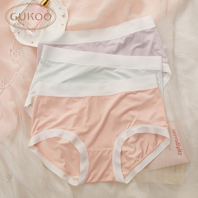 Gukoo/果壳内裤女3条装中腰简约舒适高弹无痕女士内裤组合725022831664