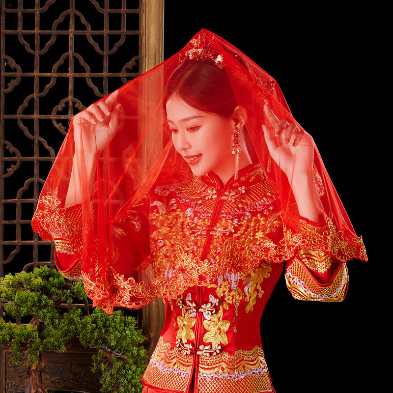 2025 red hijab xiuhe suit is a must-have for brides! chinese red lace ...