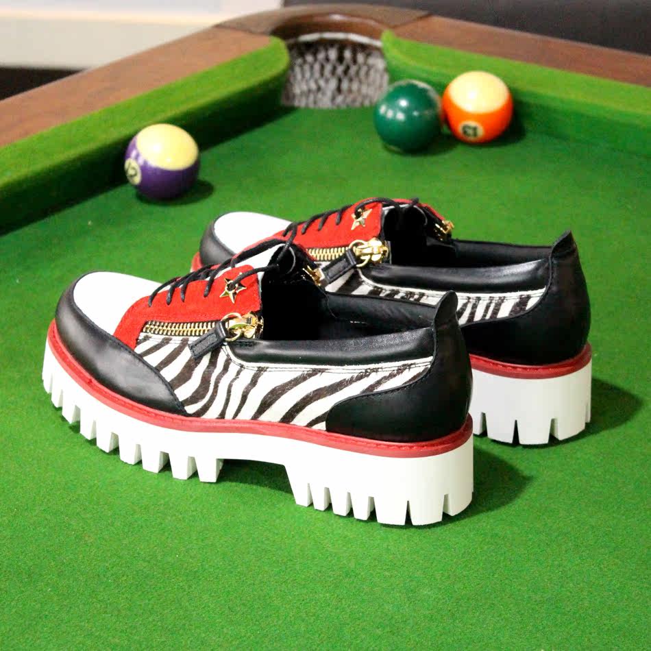 JINIWU My Ni Ji Zebra Platform Shoes Horse Hair Color-matching Hand ...