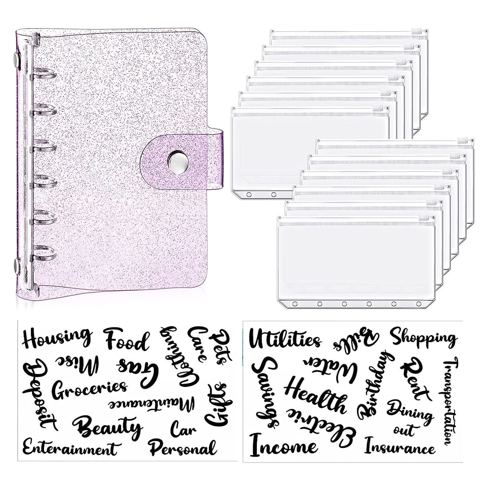15 Pieces A6 Soft PVC 6-Ring Binder Cover 12 Mini Binder Zip