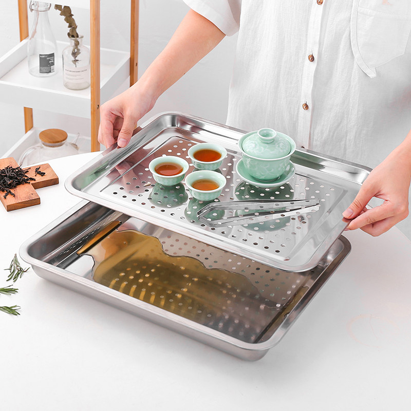 [USD 22.79] Stainless steel tea disc leaky rectangular tray home ...