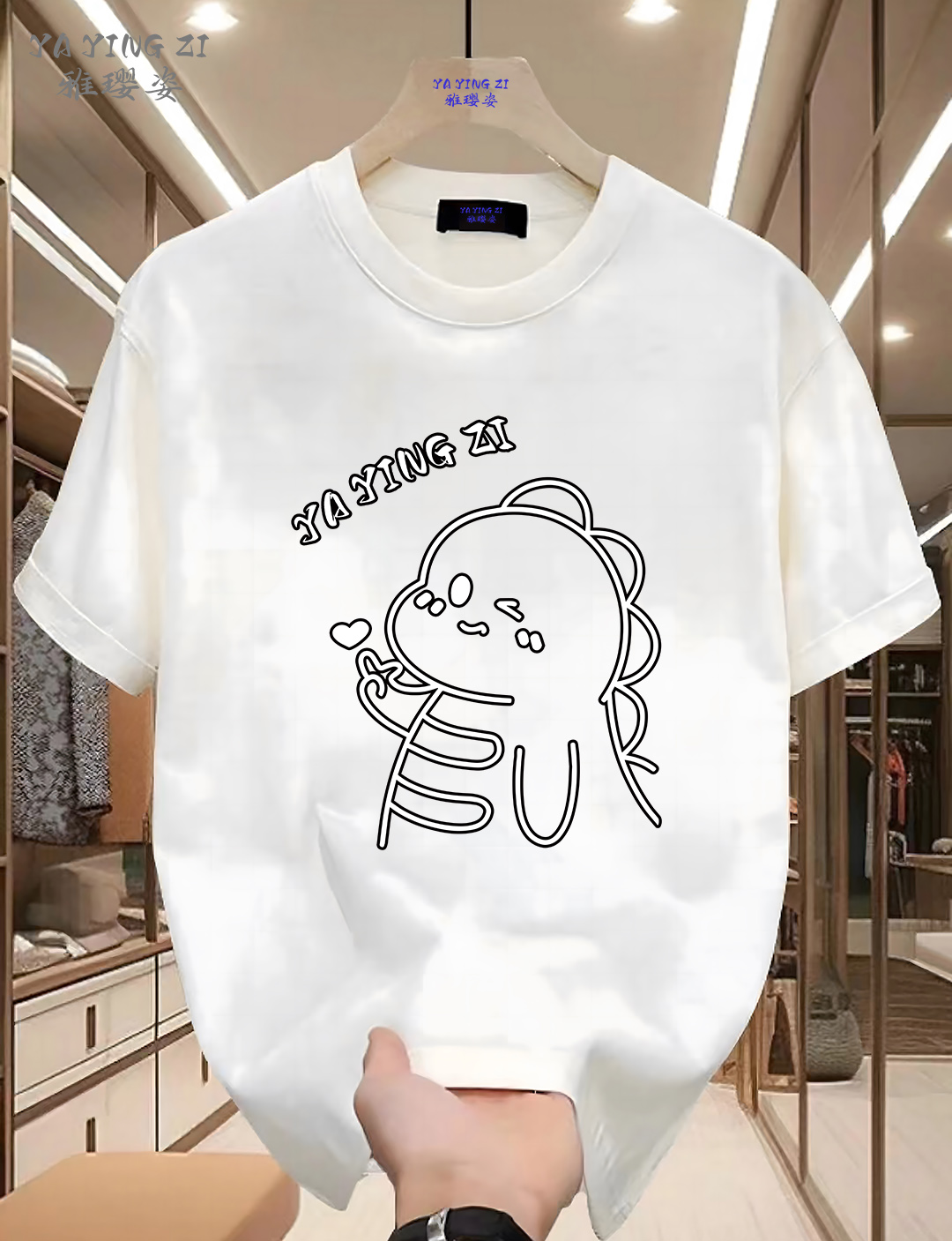 【高品質男裝】小恐龍五分袖T恤男女潮牌上衣ins半袖T恤學生中袖-Taobao