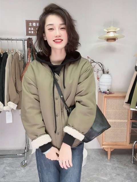Two-sided retro casual cotton jacket lamb wool cotton jacket for women ...