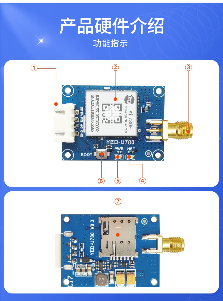 合宙Air780E 4g模块笔记本电脑上网模块LTE USB dongle无线通信-阿里巴巴