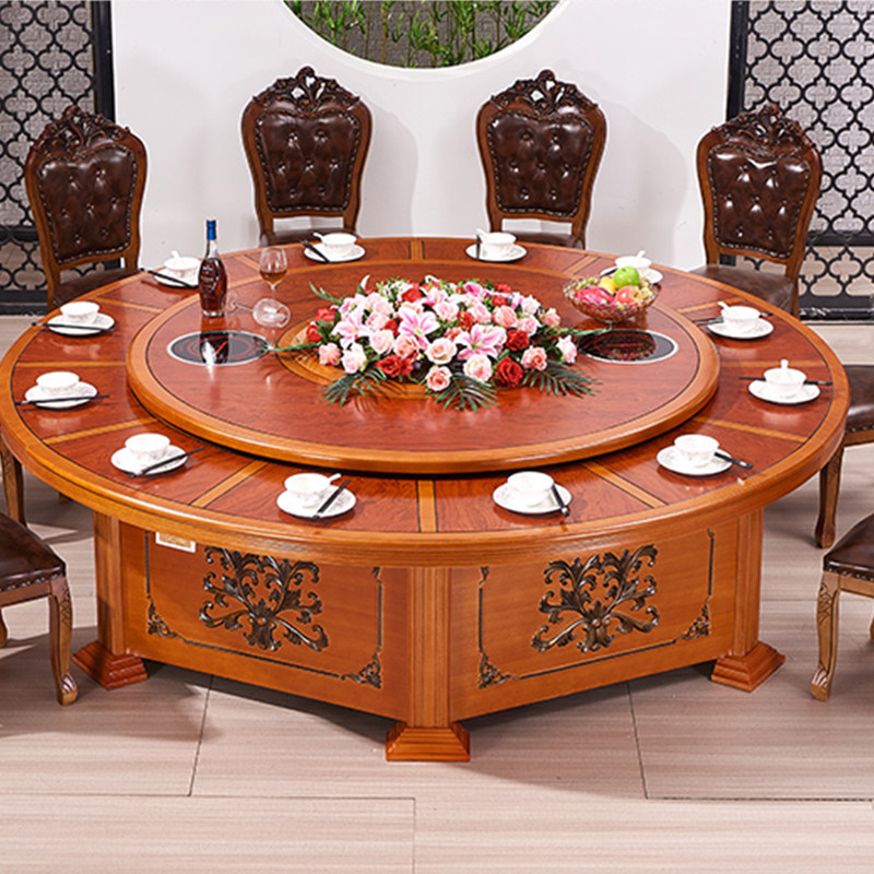 Hotel solid wood dining table electric large round table 20 people ...