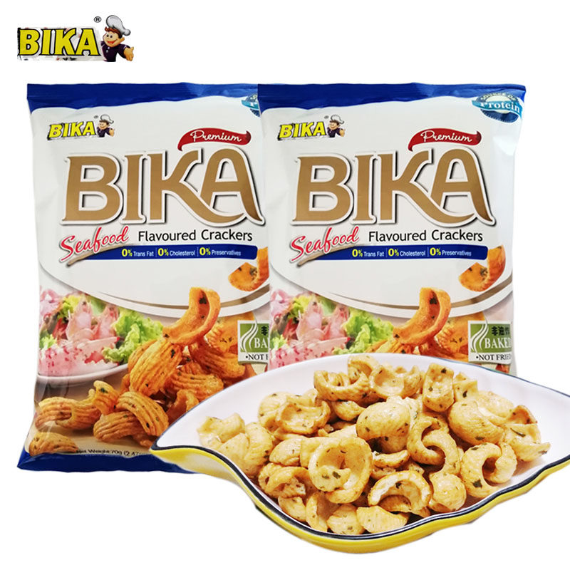 (Buy 2 bags of hair 3 bags) BIKA 2 bags crispy seafood crisp 70g bag ...