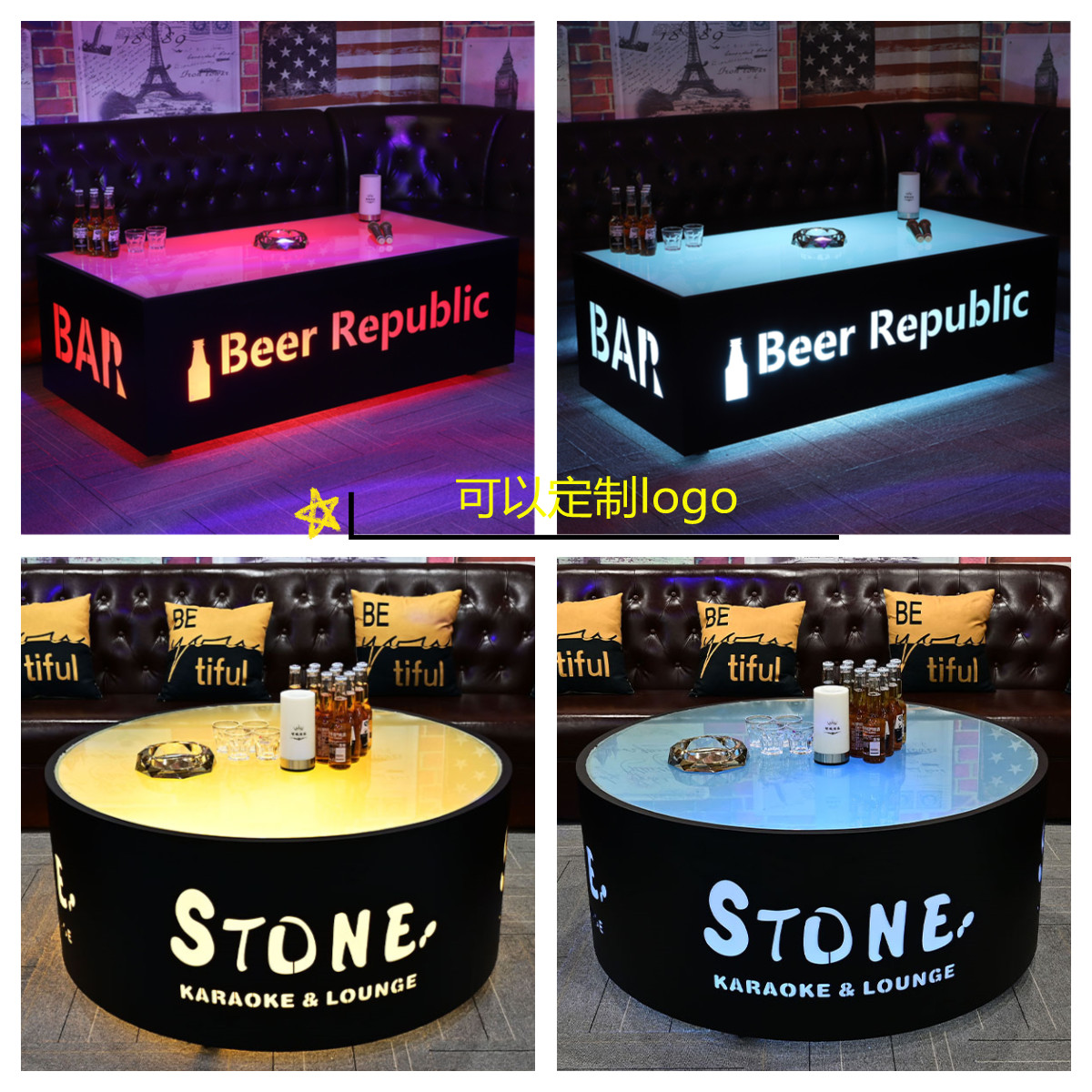 KTV茶几发光钢化玻璃 酒吧清吧不锈钢酒桌吧台个性欧式茶几定制-Taobao