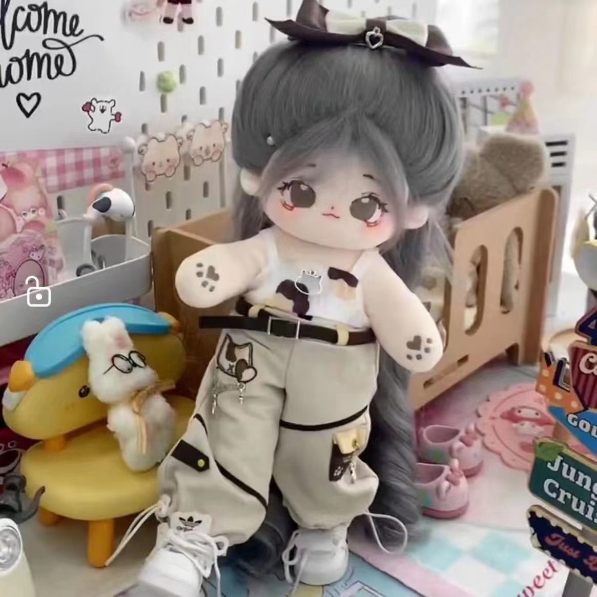 Authentic long-legged wolf girl cotton doll 32cm, cute your girl heart!