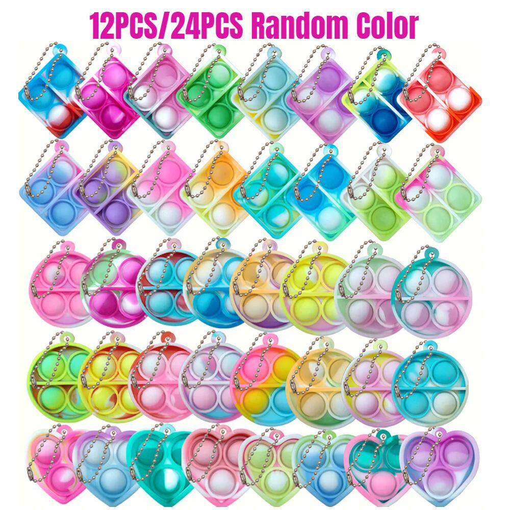 12/24Pcs Mini Pop Fidget Toy Pack Kit Keychain Sress Relief