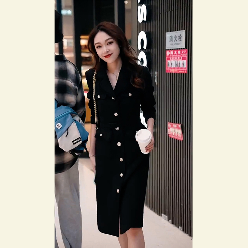 2023秋冬新款气质名媛高端女神范高级感超好看气场强大黑色连衣裙-Taobao
