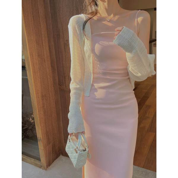 French socialite long pink suspender skirt