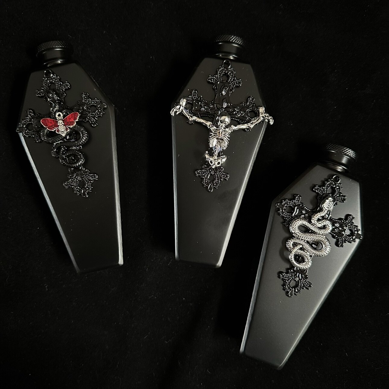 Handmade gothic style skull cross magic flask, shooting a medieval dark ...