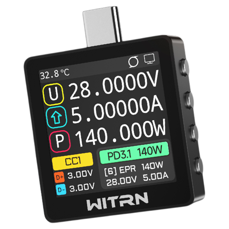 WITRN维简K2电压电流表USB测试仪PD3.1快充协议检测诱骗器28VEPR彩屏140W手机TYPE-C超级快充QC雷电5电压表头