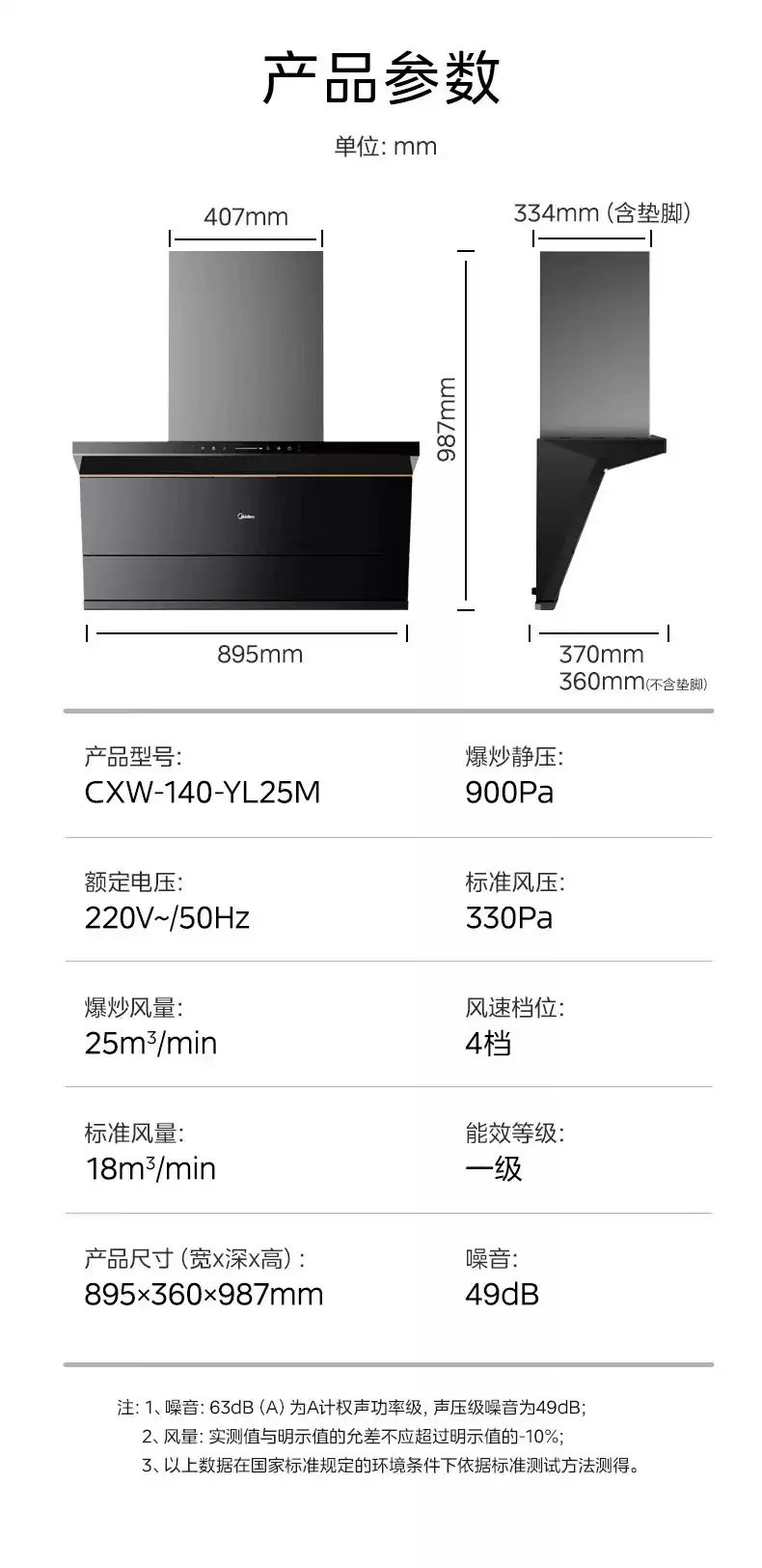 Midea/美的 CXW-140-YL25M油烟机家用7字超薄25立方大吸力蒸汽洗