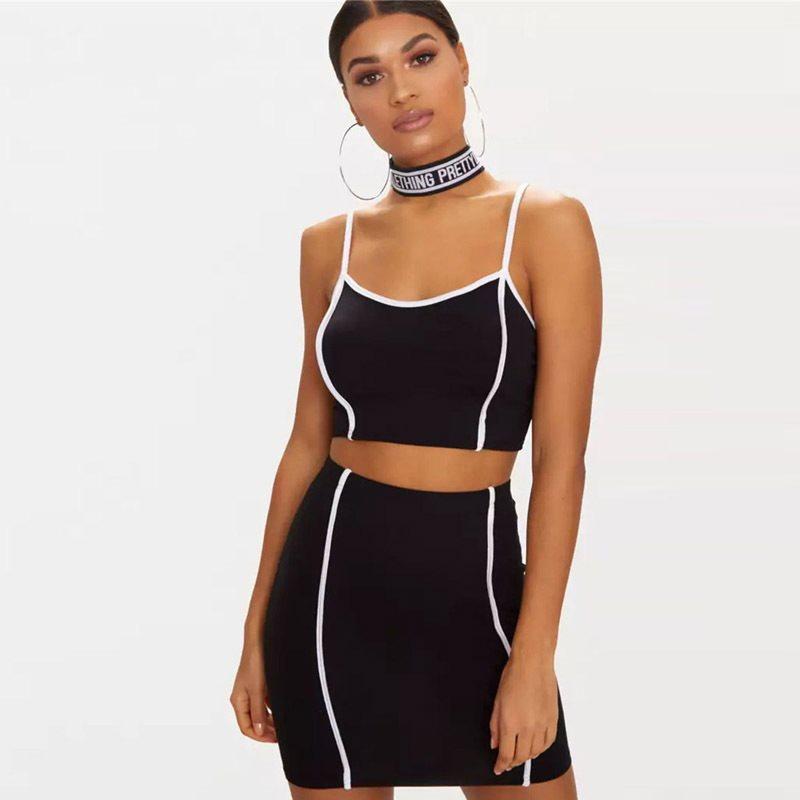 Women two piece set Summer Tank Top Mini Pencil Skirt Sets ...