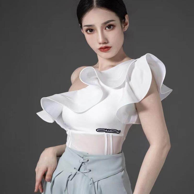Meichen dancewear summer hot style: 💃 White fishbone patchwork mesh ...