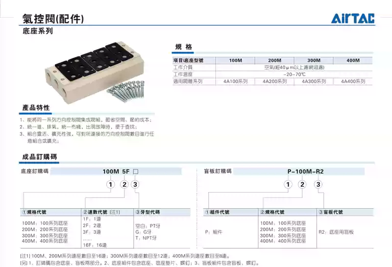 AIRTAC亚德客阀板5V电磁阀底座汇流板4V200M2F/3F/4F/5F/6F/7F/8F