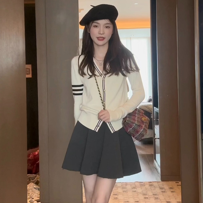 学院风v领针织开衫外套女2023新款秋冬季内搭打底衫上衣短款毛衣-Taobao